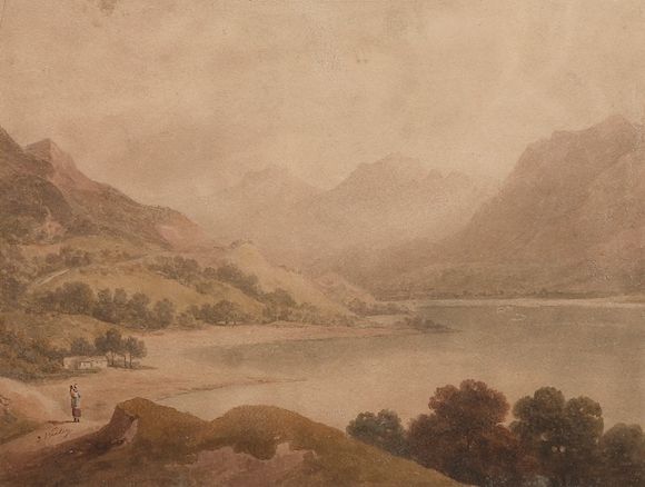 Bonhams : John Varley (British, 1778-1842) Mountainous lake scene with ...