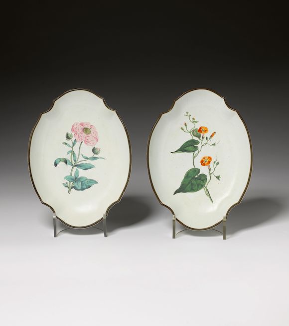 Bonhams : A pair of Swansea pearlware botanical dishes by Thomas Pardoe ...