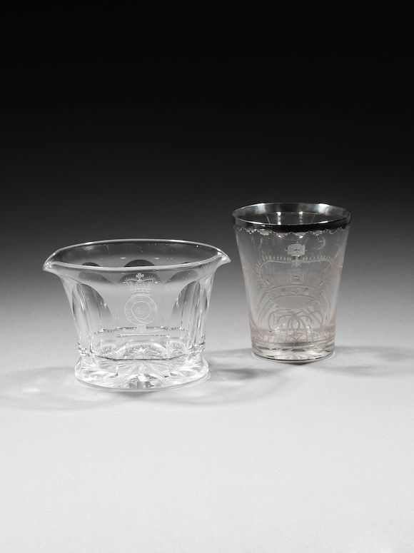 Bonhams : An engraved Regimental wine glass rinser Circa 1840.