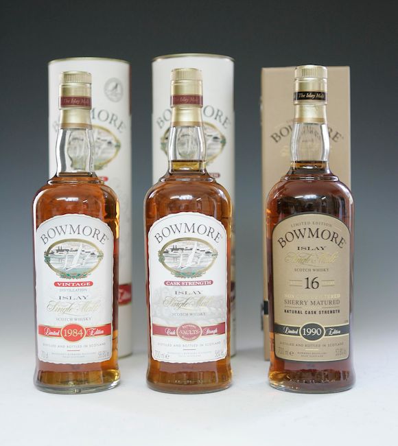 Bonhams : Bowmore-1984 Bowmore-16 year old -1990 Bowmore Cask Strength