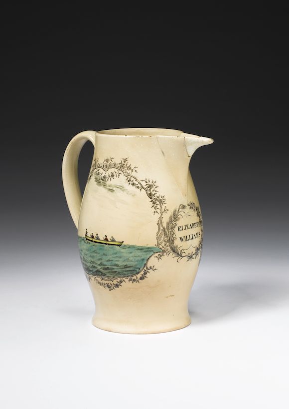 Bonhams : A Liverpool creamware inscribed jug Circa 1800.