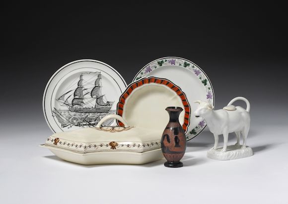 Bonhams : Five pieces of Cambrian pottery Circa 1830-50.