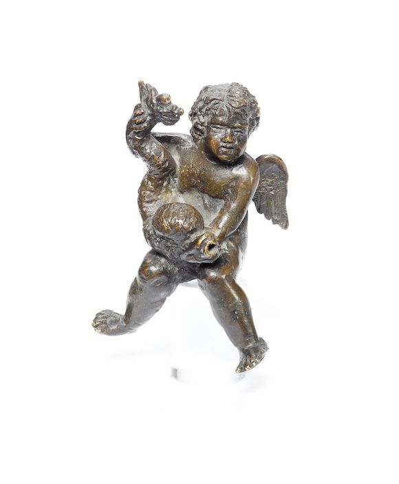 Bonhams : A bronze model of a winged putto holding a dolphinpossibly ...