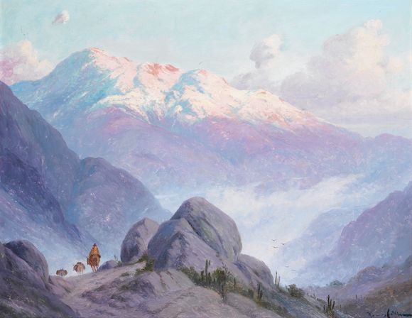 Bonhams : Ramos Catalan (Chilean, born 1890) Chilean mountain scene