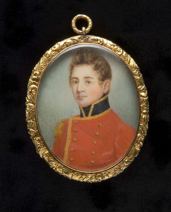 Bonhams : English School, circa 1820 An Officer, wearing red jacket ...