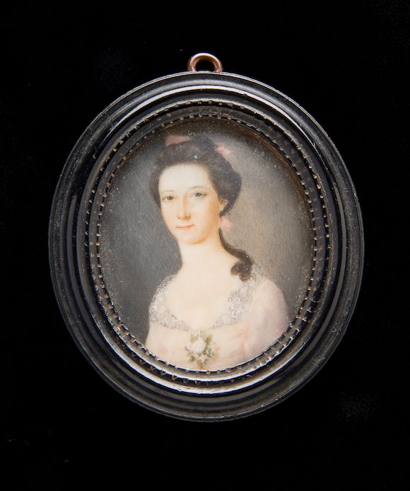 Bonhams : English School, circa 1760 A Lady, wearing pink dress with ...