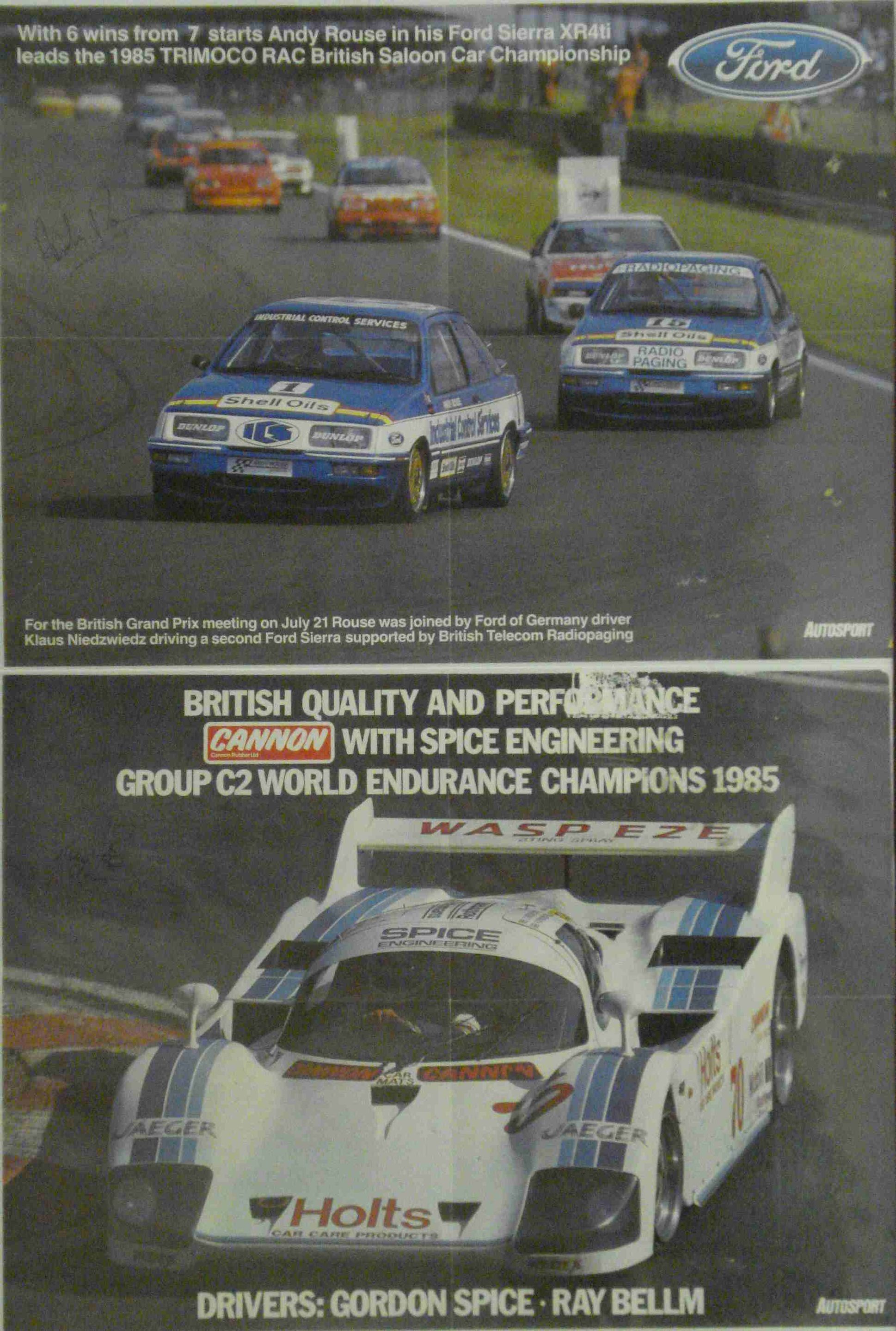 Bonhams Cars : Two signed motor racing posters,