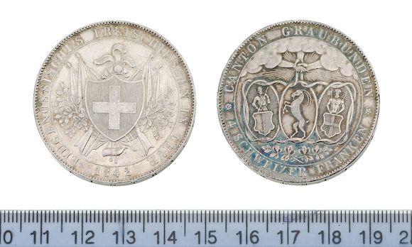 Bonhams : Swiss Cantons, Graubunden, 4 Franken (Shooting Taler), 1842 ...