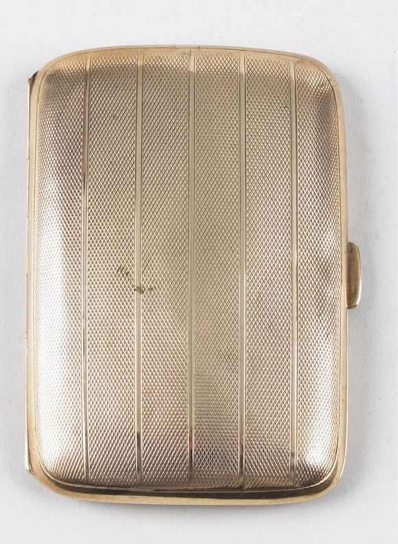 Bonhams : A 9 carat gold cigarette case Birmingham, 1928