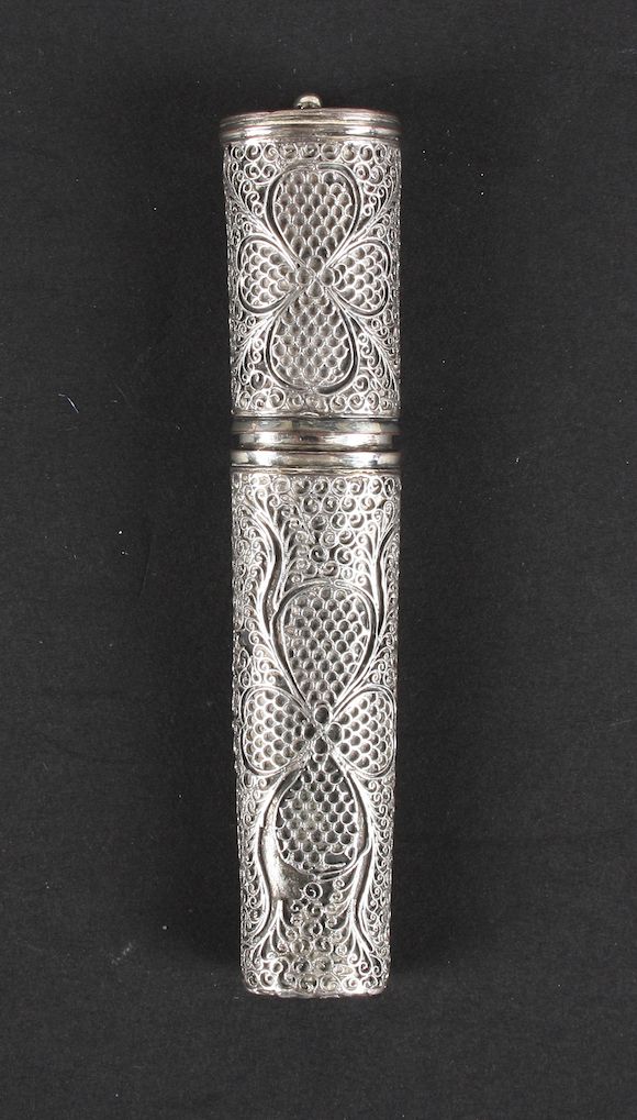 Bonhams : An early 19th century silver filigree bodkin case