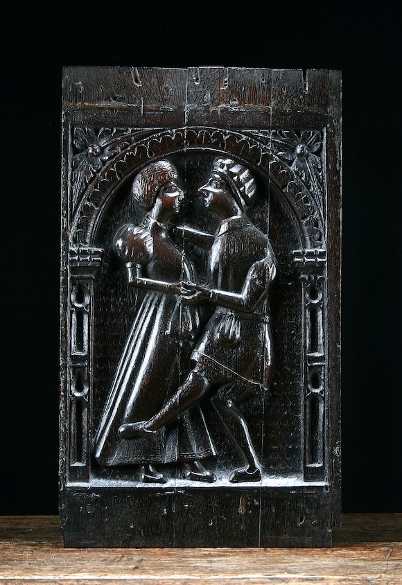 Bonhams : An extremely fine mid 16th Century carved oak Romayne panel