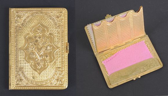 Bonhams : An Avery 'Unique' pattern gilt metal needle packet case