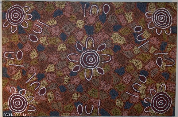 Bonhams : Heather Glenn DREAMTIME AT THE WATERHOLE, c. 1997 51 x 61cm