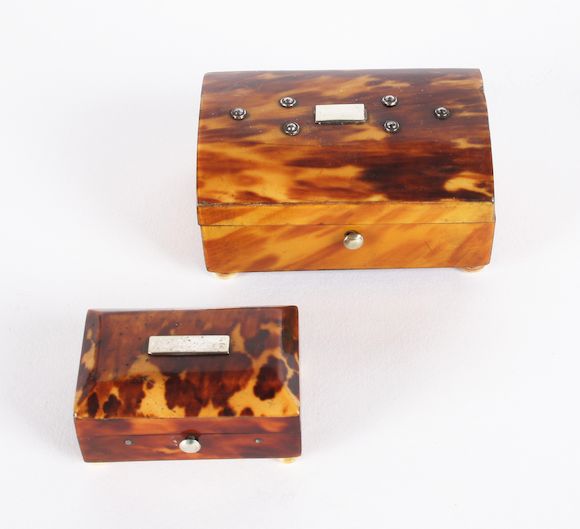 Bonhams : Two tortoiseshell needle packet boxes