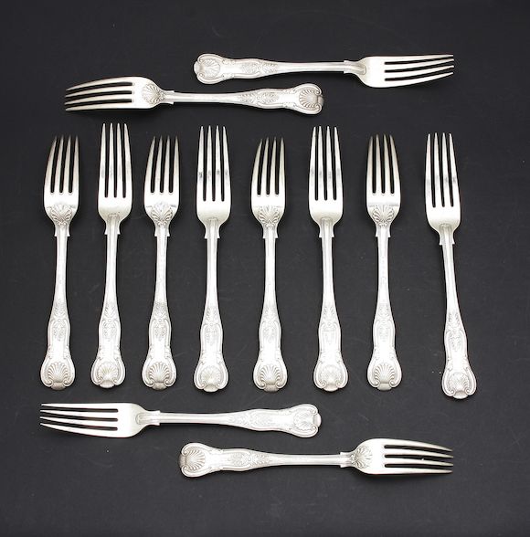 Bonhams : A set of twelve late Victorian silver King's pattern table ...