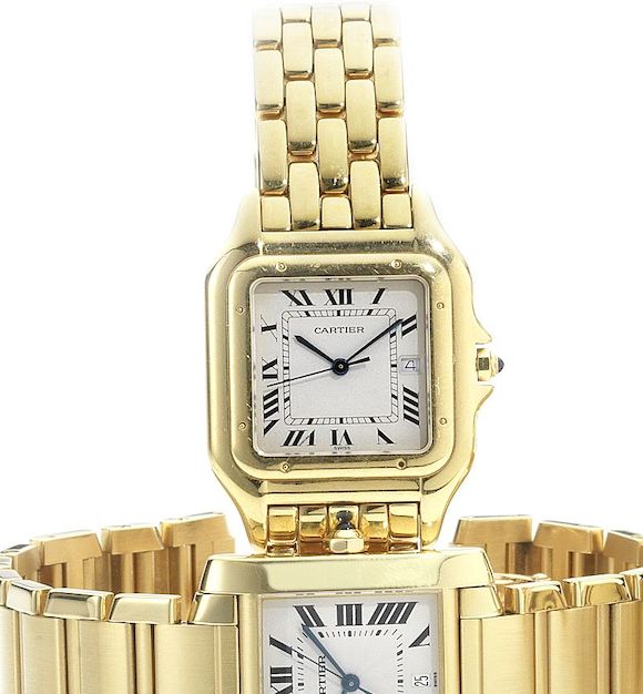 Bonhams : Cartier. A fine 18ct gold centre seconds calendar bracelet ...