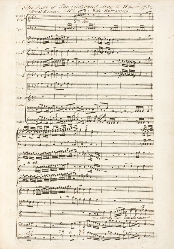Bonhams : ARNE (THOMAS) The Masque of Alfred. Compos'd by Mr: Arne