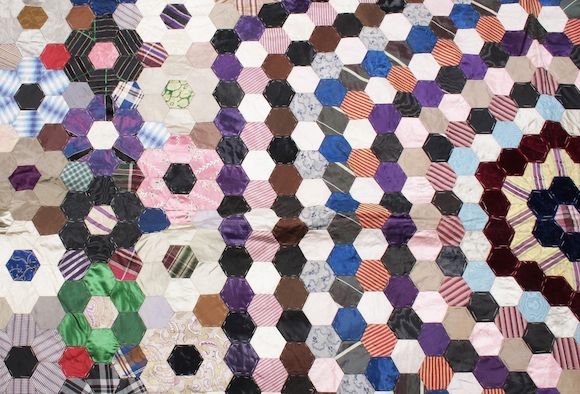 Bonhams : A 19th century silk hexagonal patchwork top