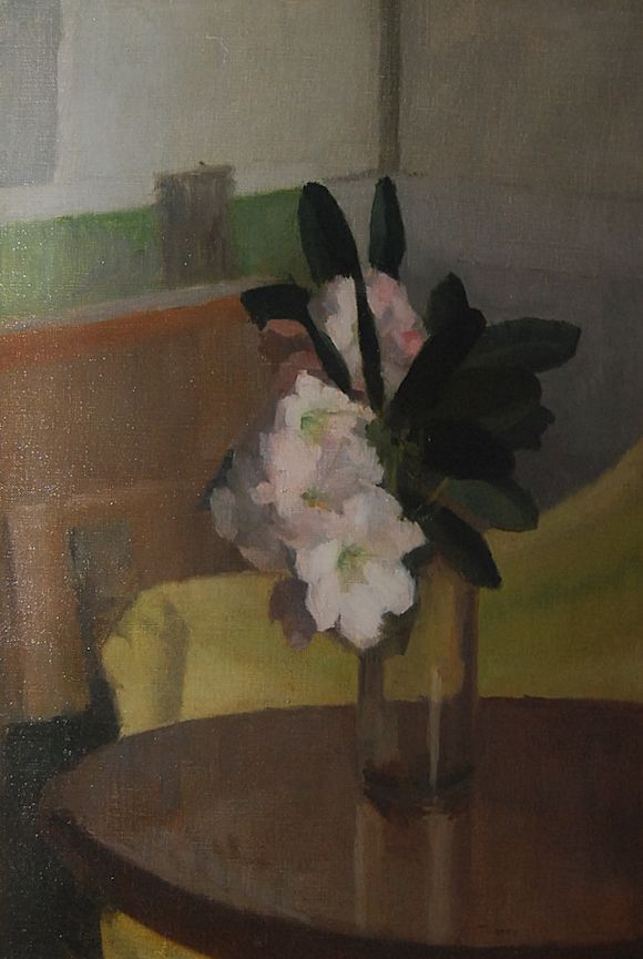 Bonhams : Denys Dawnay (British, 1921-1983) Flowers on a round table,