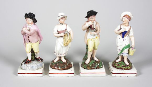 Bonhams : A set of four pearlware figures of the Seasons Circa 1810.