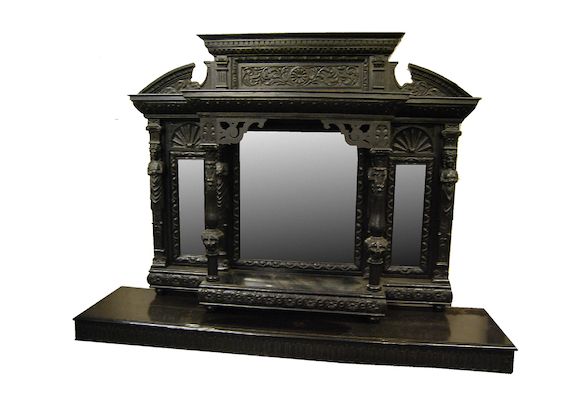 Bonhams : A carved dark oak overmantle mirror with mantle shelf, 19th ...