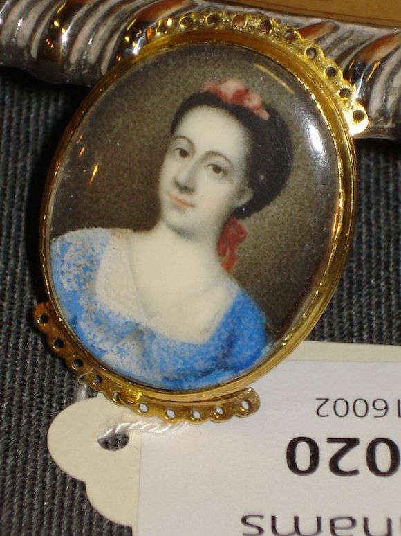 Bonhams : English School, circa 1760 A Lady, wearing blue dress with ...