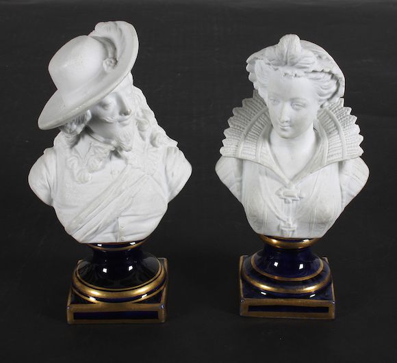 Bonhams : A pair of continental biscuit portrait busts 19th Century.