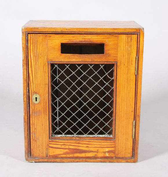 Bonhams : A 19th century pitch pine wall mounting letter box