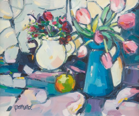Bonhams : Lin Pattullo (British, born 1949) Still life with blue jug,