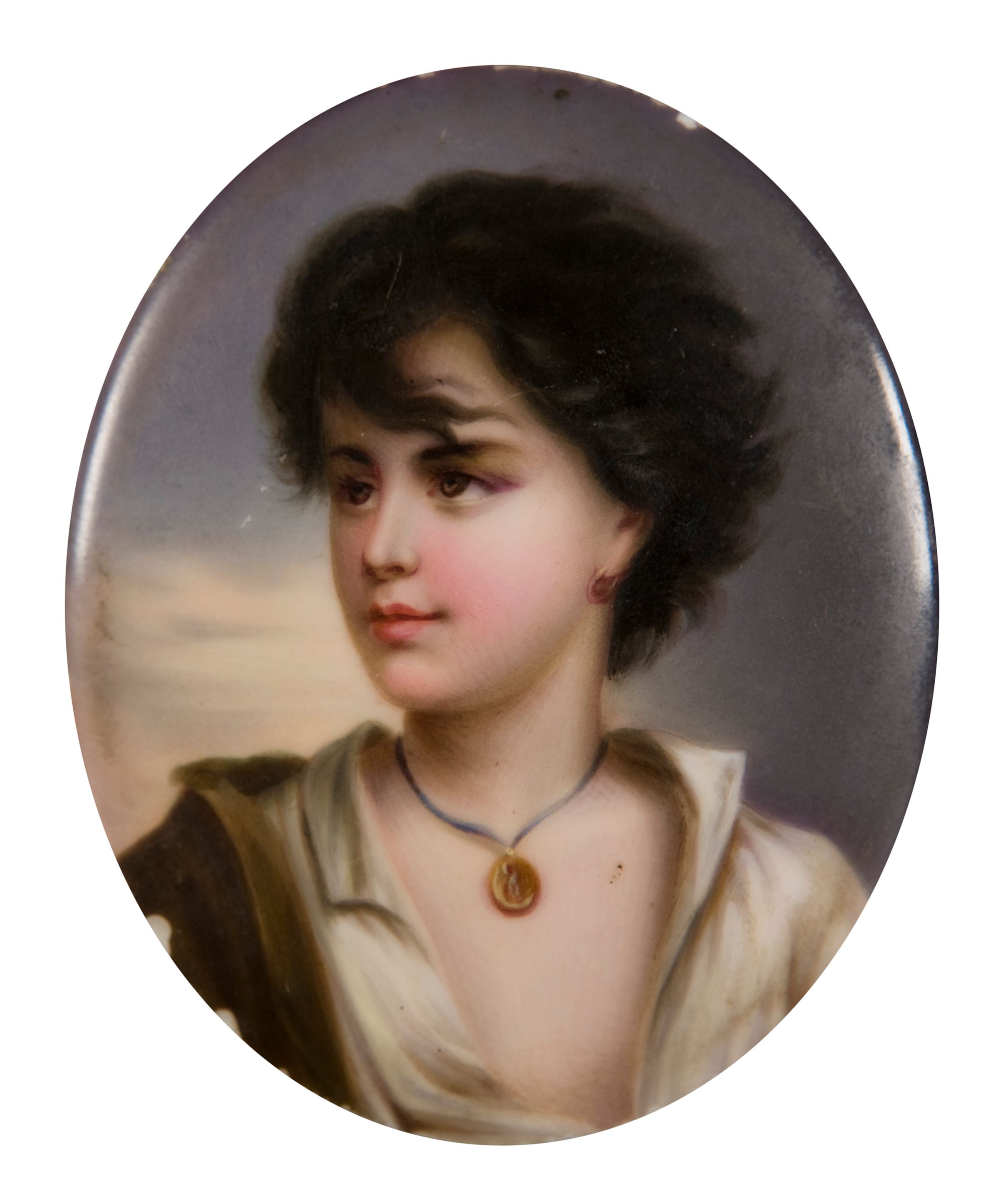 A KPM STYLE OVAL PORCELAIN PLAQUE DEPICTING PHILIPPINE WESLER ...