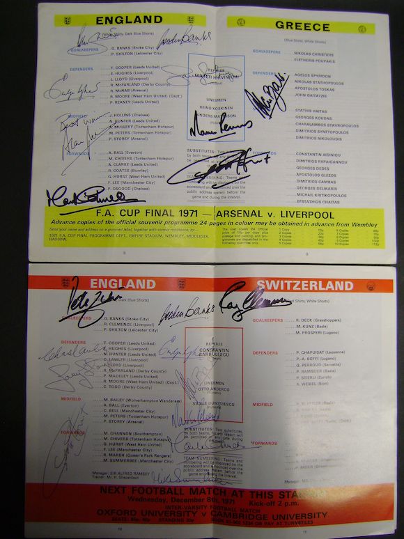 Bonhams : England 1971 hand signed international programmes