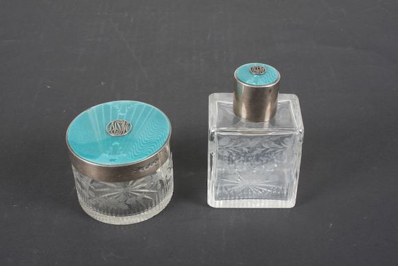 Bonhams : A silver and turquoise blue guilloche enamel mounted glass ...