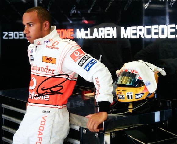 Bonhams : A Lewis Hamilton hand signed photograph
