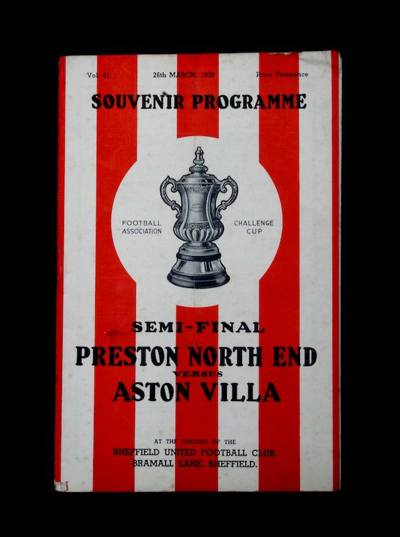 Bonhams : 1938 F.A. Cup semi-final programme hand signed by Preston players