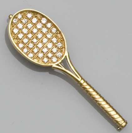 Bonhams : A diamond set tennis racket brooch
