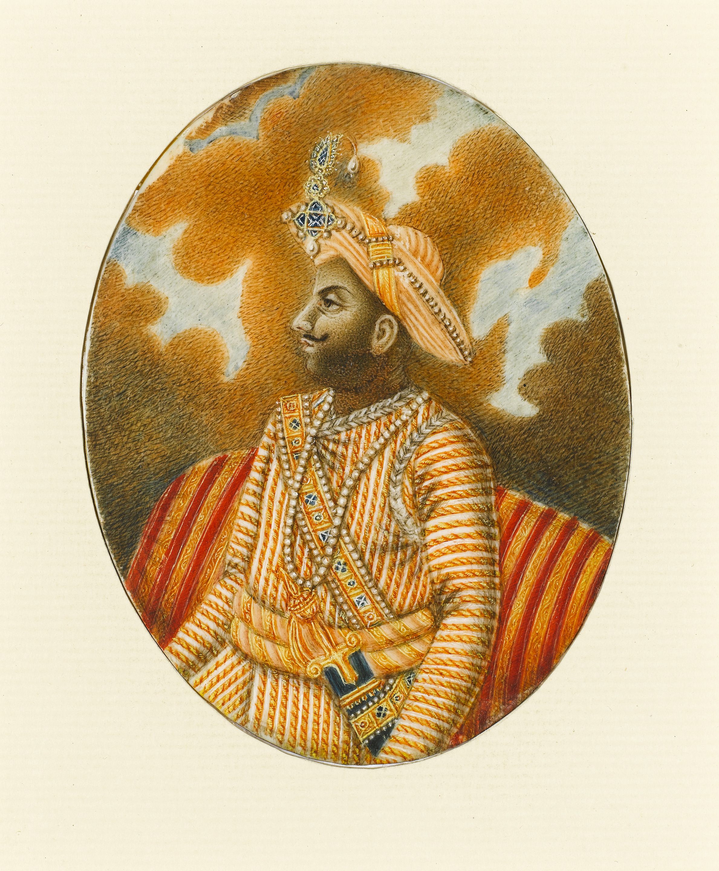Six portraits: Babur, Shah Jahan and Tipu Sultan, ruler of Mysore Patna ...