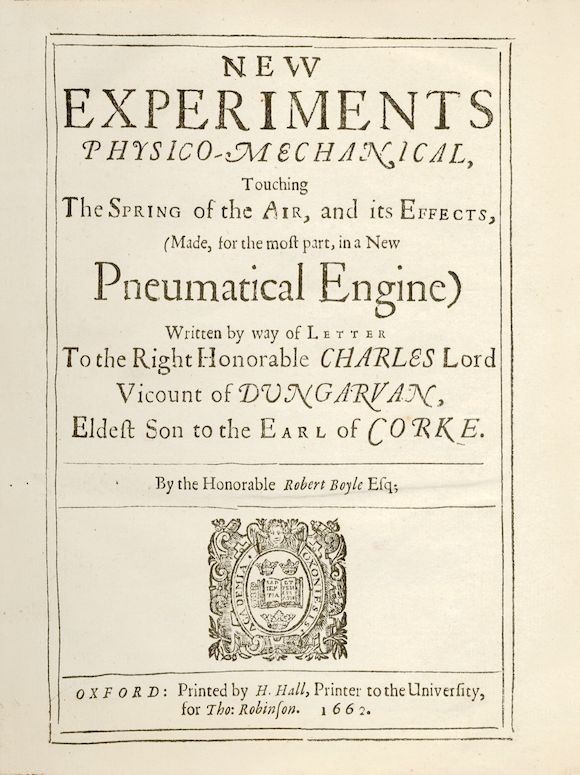 Bonhams : BOYLE (ROBERT) New Experiments Physico-Mechanical, Touching ...