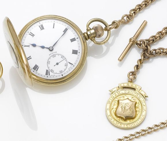 Bonhams : Zenith. A 9ct gold half hunter pocket watch together with a ...