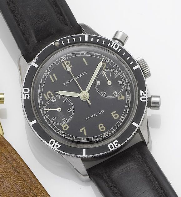 Bonhams : J.Auricoste. A stainless steel French military chronograph ...