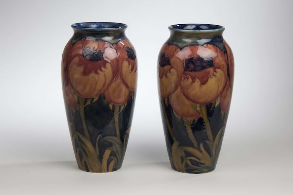 Bonhams : A pair of William Moorcroft 'Big Poppy' pattern vases circa 1925