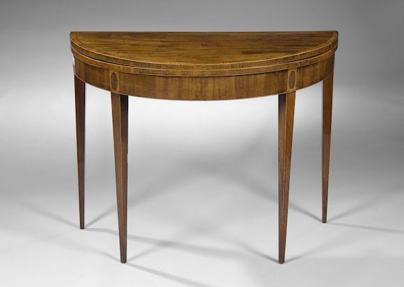 Bonhams : A George III mahogany and satinwood banded semi-circular card ...