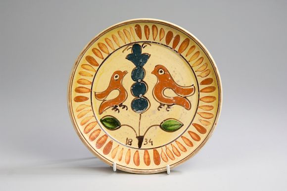 Bonhams : A slipware terracotta plate dated 1834,