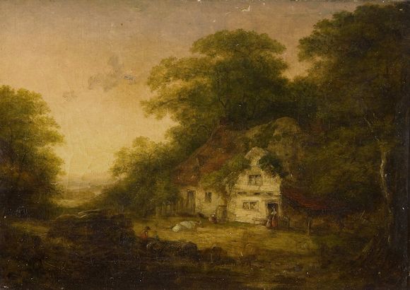 Bonhams : John Dearman (British, ?-1857) Figures and cattle beside a ...