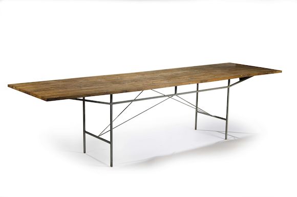 Bonhams : A yew refectory table on trestle base