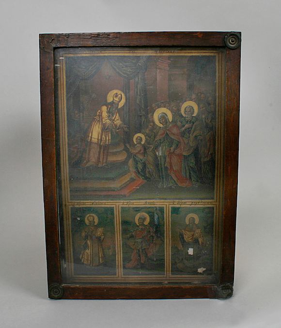 Bonhams : A polychrome pianted Greek icon