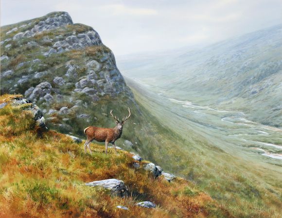 Bonhams : Rodger McPhail (British, born 1953) Scottish glen with stag ...