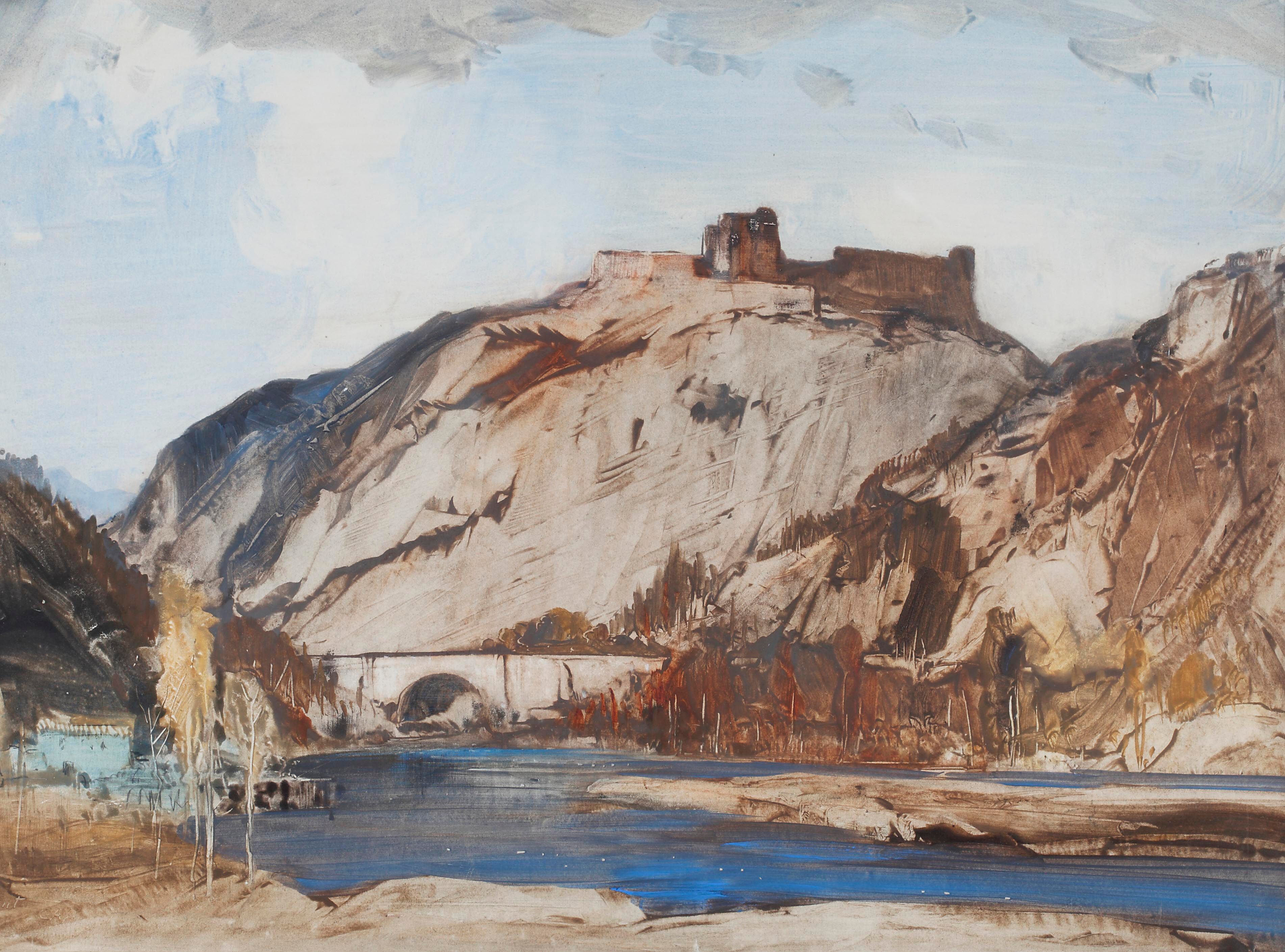 Bonhams : Cecil Arthur Hunt (British, 1873-1965) Landscape with hilltop ...