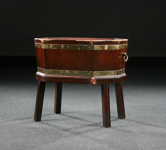 Bonhams : A mahogany and brass-bound canted rectangular wine cooler, in ...
