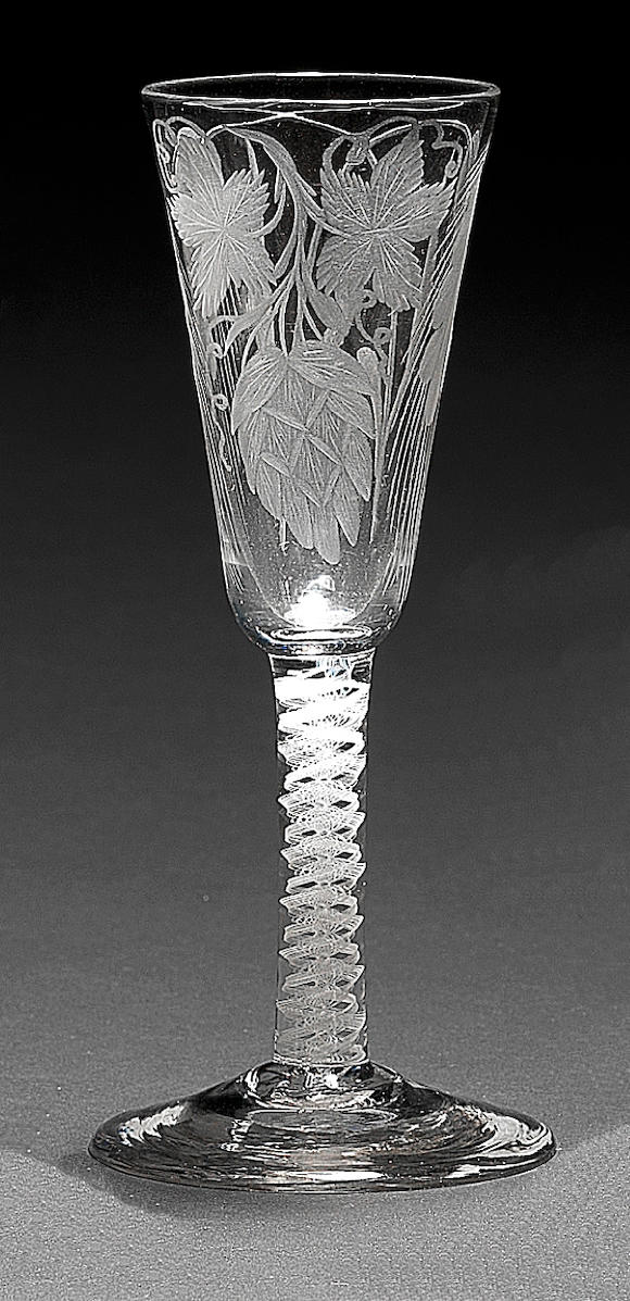 Bonhams An Engraved Opaque Twist Ale Glass Circa 1770