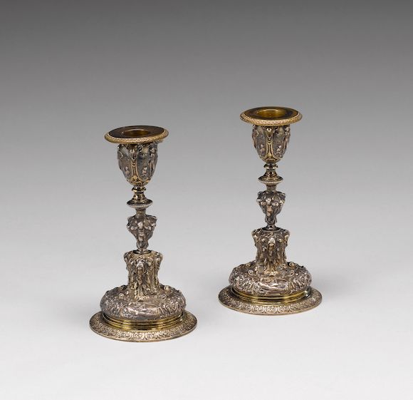 Bonhams : A pair of Victorian gilt-metal electrotype candlesticks ...